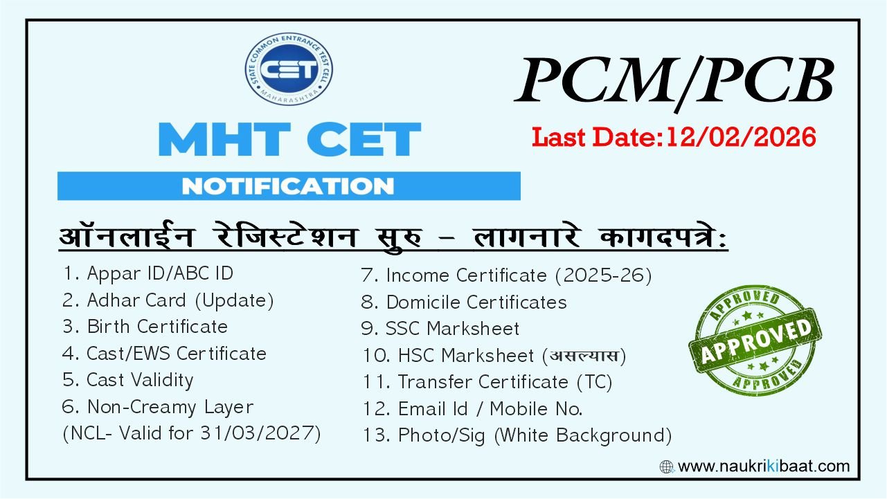 MHT CET Notification 2026: PCM/PCB
